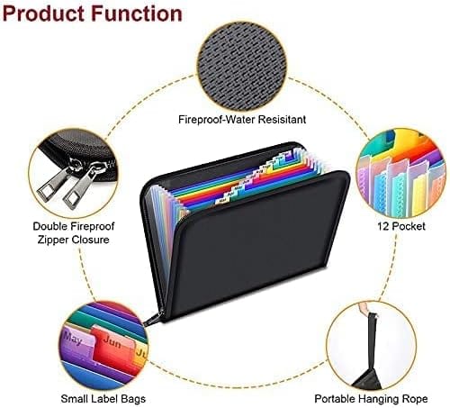 Fireproof Waterproof Document Storage Pouch Bag - 12 Pockets A4 Size ...